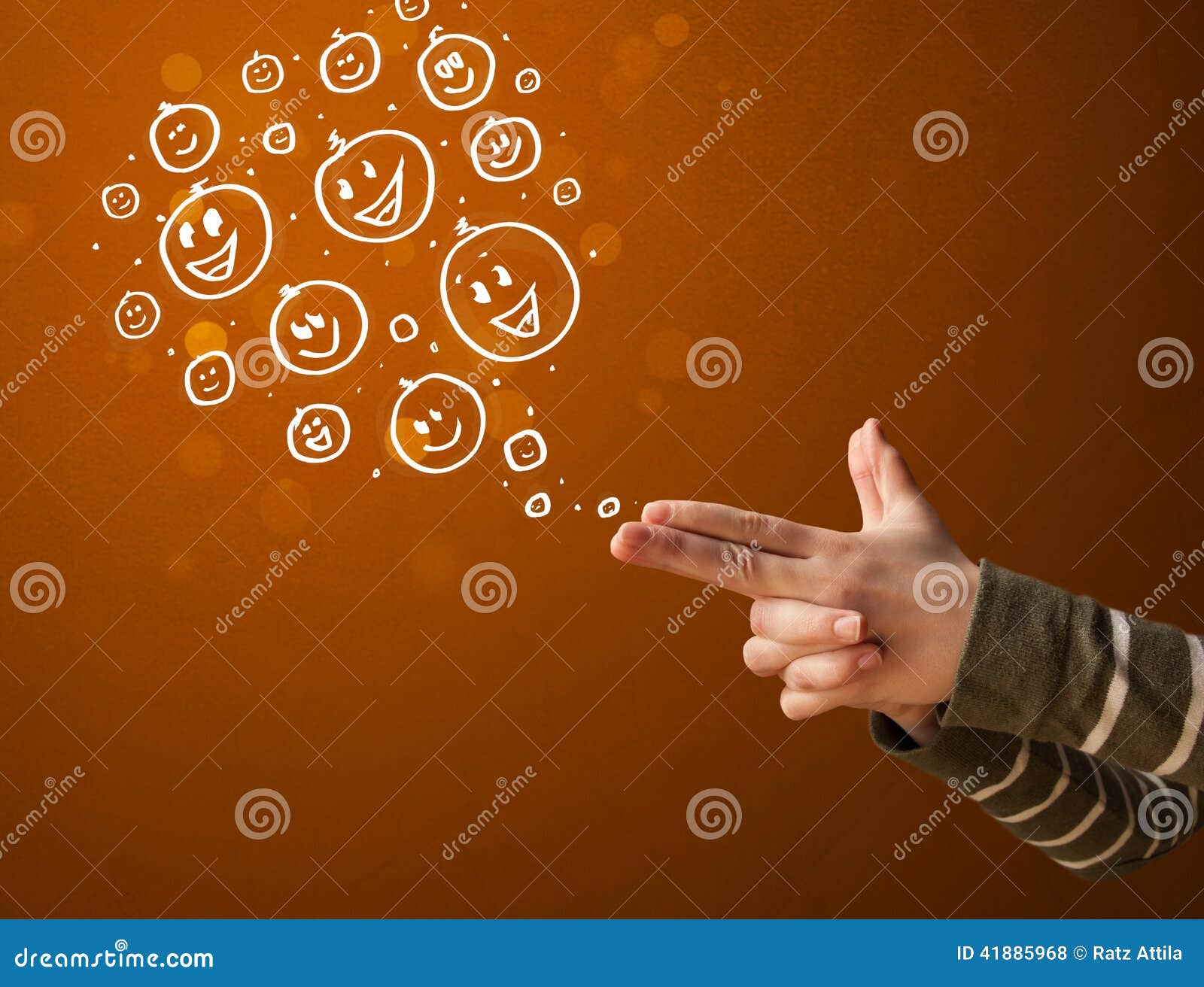 Group of Happy Smiley Faces Coming Out of Gun Shaped Hands Stock Photo ...