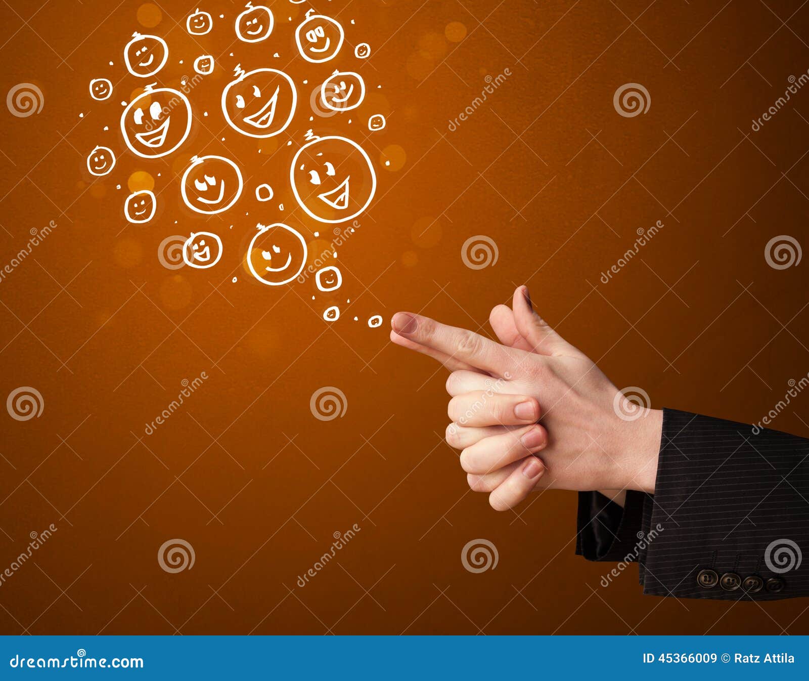 Group Of Happy Smiley Faces Coming Out Of Gun Shaped Hands Royalty-Free ...