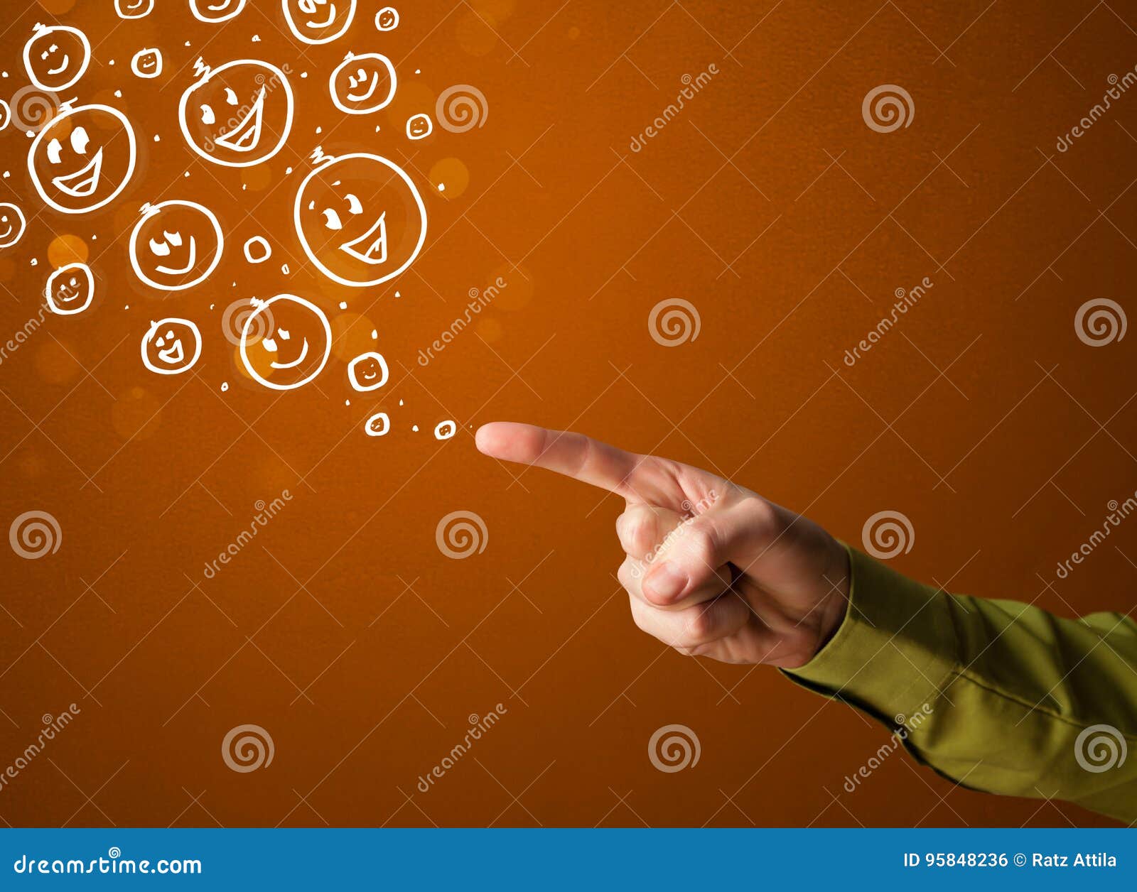 Group of Happy Smiley Faces Coming Out of Gun Shaped Hands Stock Photo ...