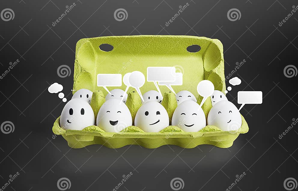 Group of Happy Smiling Eggs with Social Chat Sign Stock Photo - Image ...