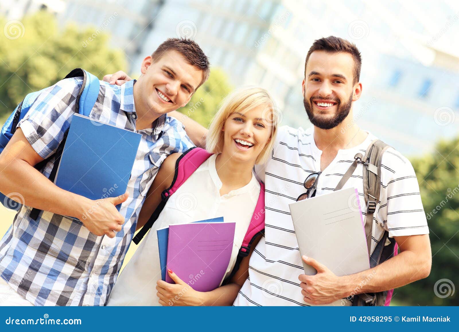 Group of Happy Students in Front of Modern Buildingd Stock Image ...