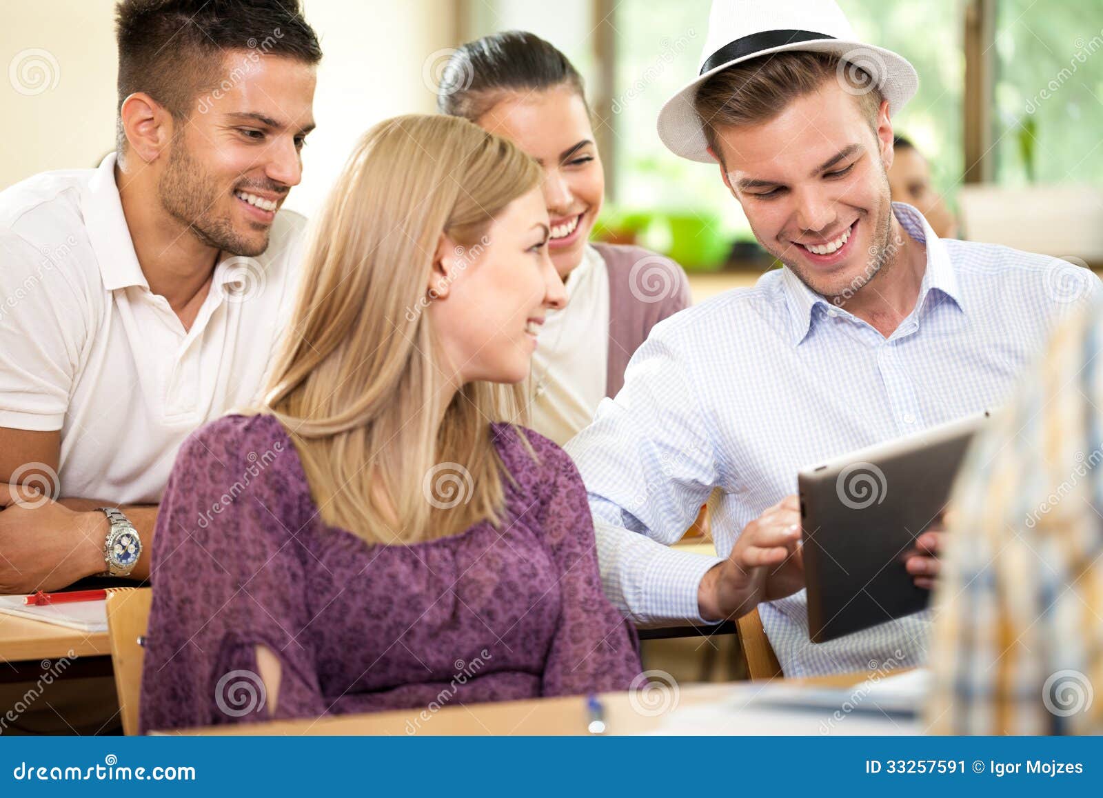 Group of Happy Students with Tablet Pc Stock Image - Image of break ...