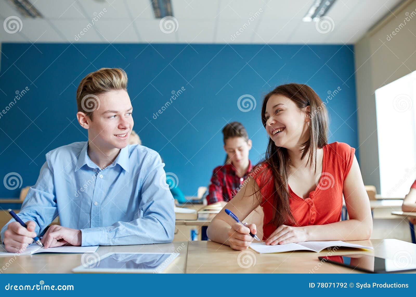 Group of Happy Students Talking at School Lesson Stock Photo - Image of ...