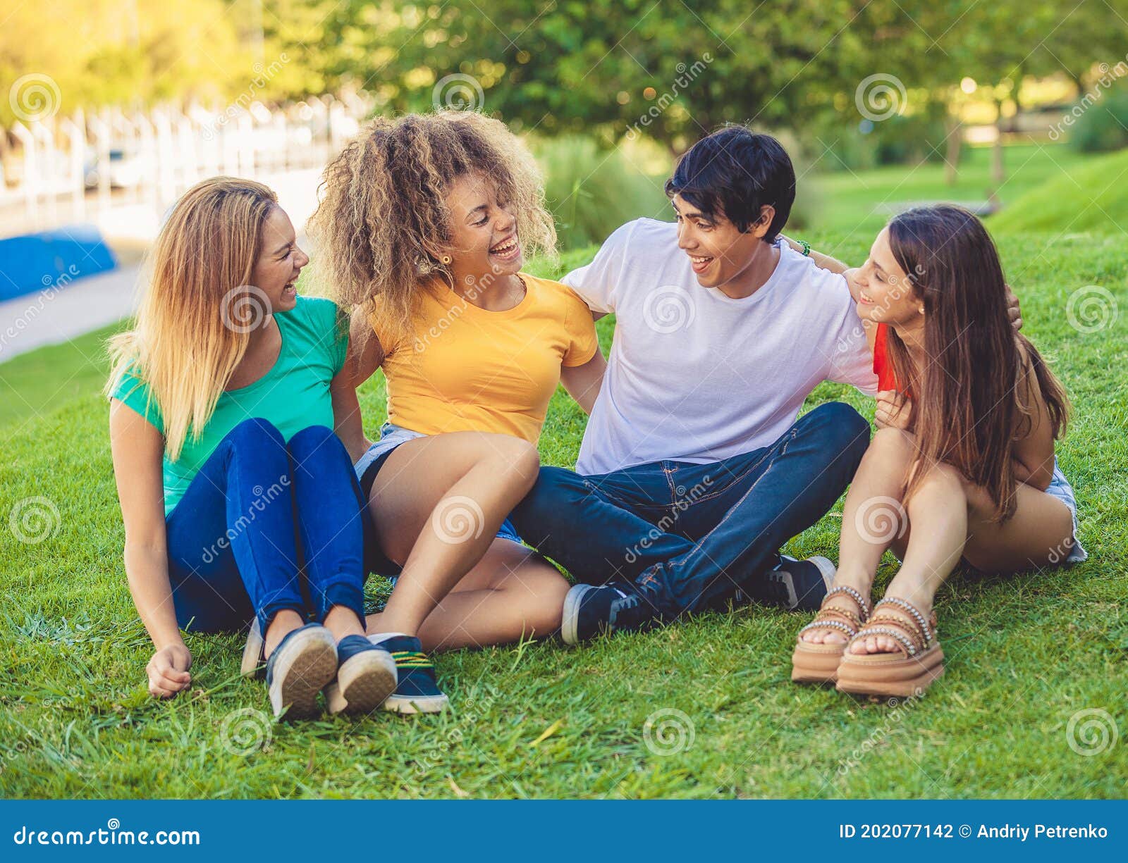 Group of Happy Teenagers in the Park Stock Photo - Image of nature ...