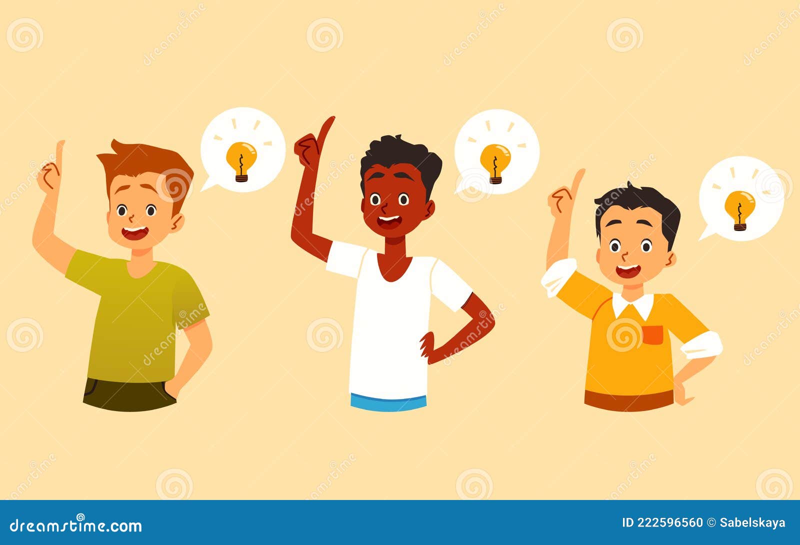 Group of Happy Thinking Kids Boys with Light of Ideas a Vector ...