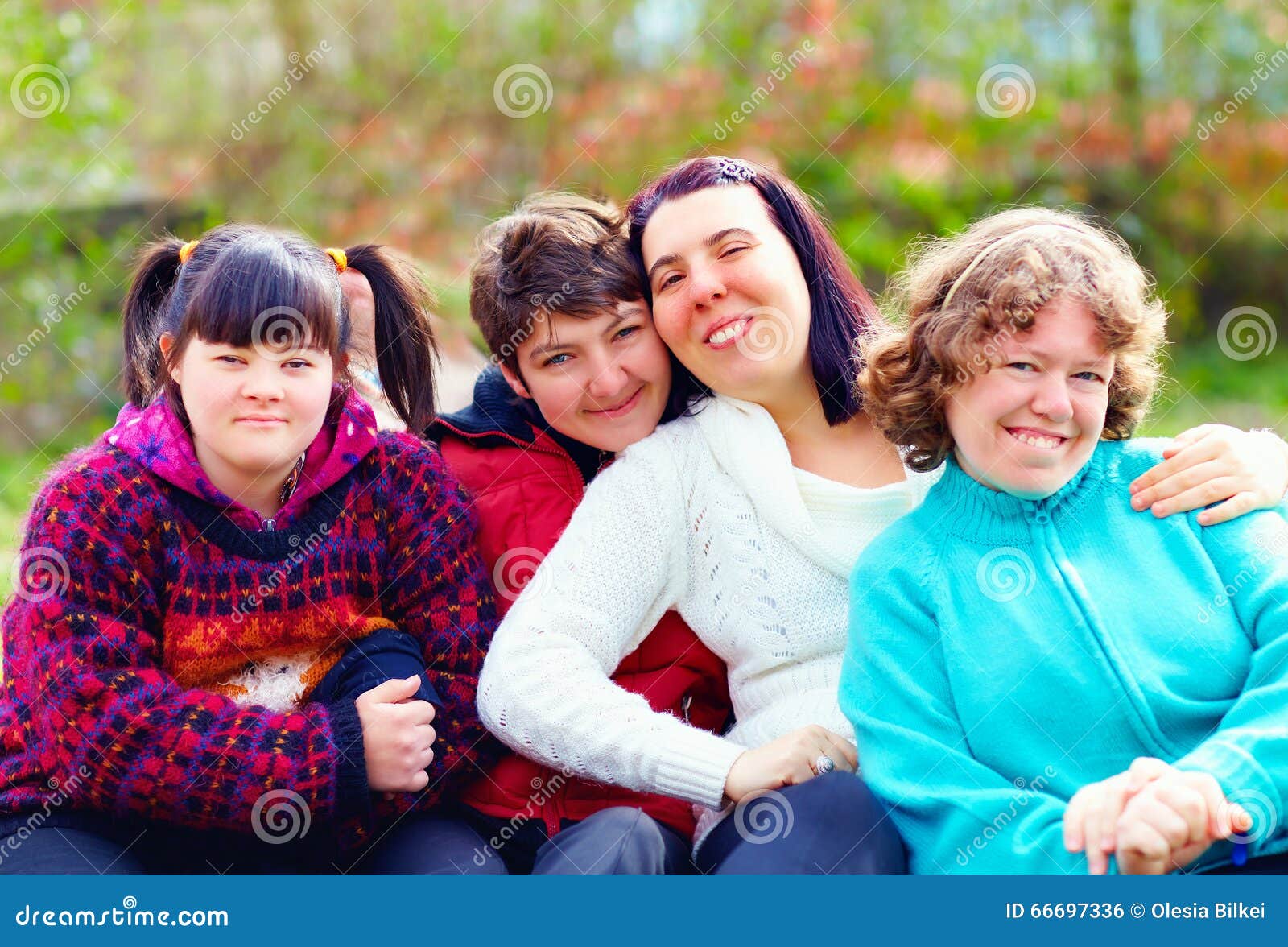 Group of Happy Women with Disability Having Fun in Spring Park Stock ...
