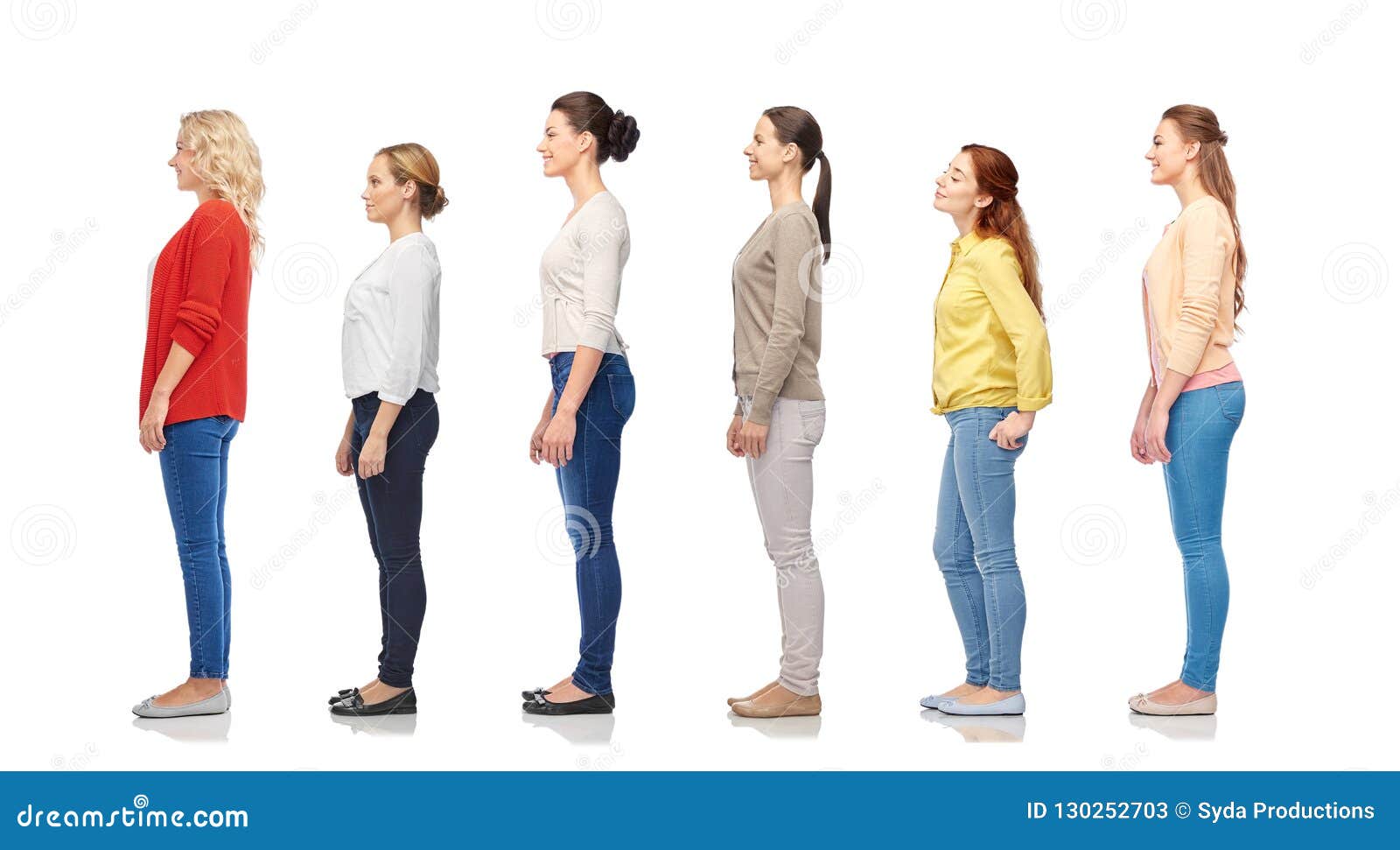 Group of Happy Women Standing in Line Stock Image - Image of concept ...