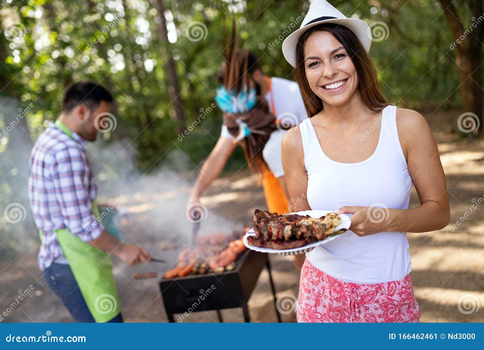 Group of Happy Young Friends Having Barbecue Party, Outdoors Stock ...