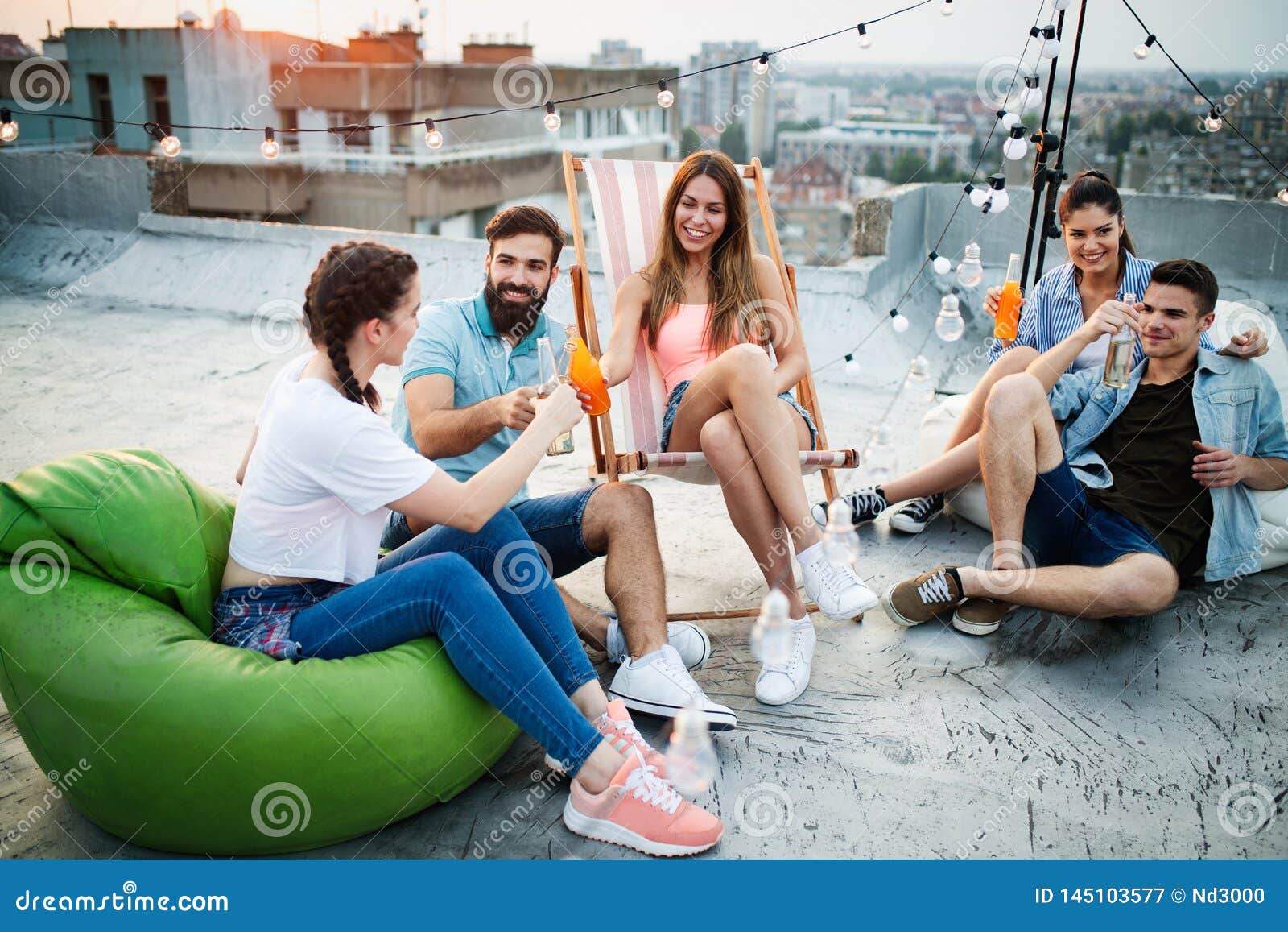 Group of Happy Young Friends Having Party on Rooftop Stock Image ...