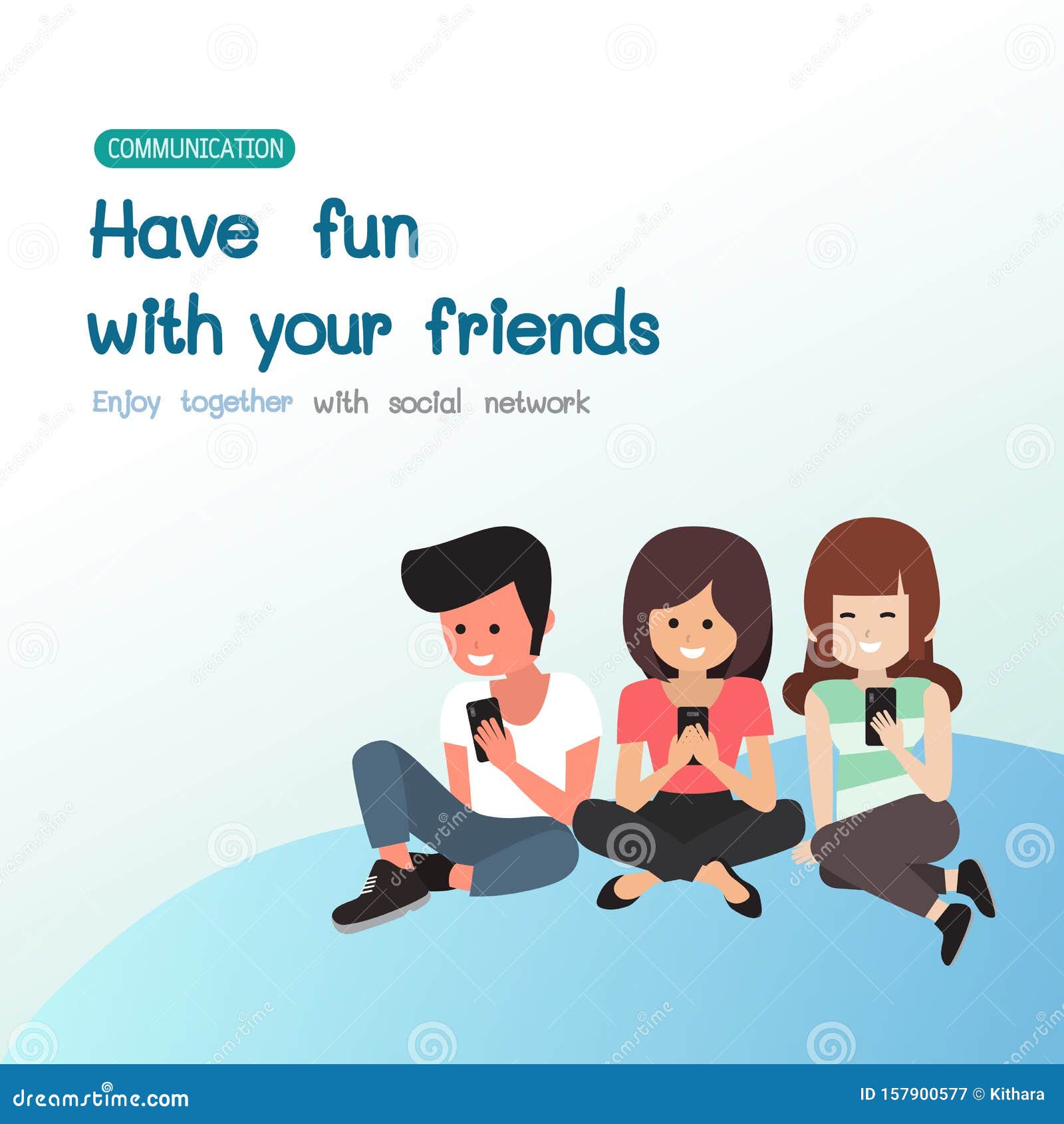 Group of Happy Young Friends Looking at Cell Phone Stock Vector ...