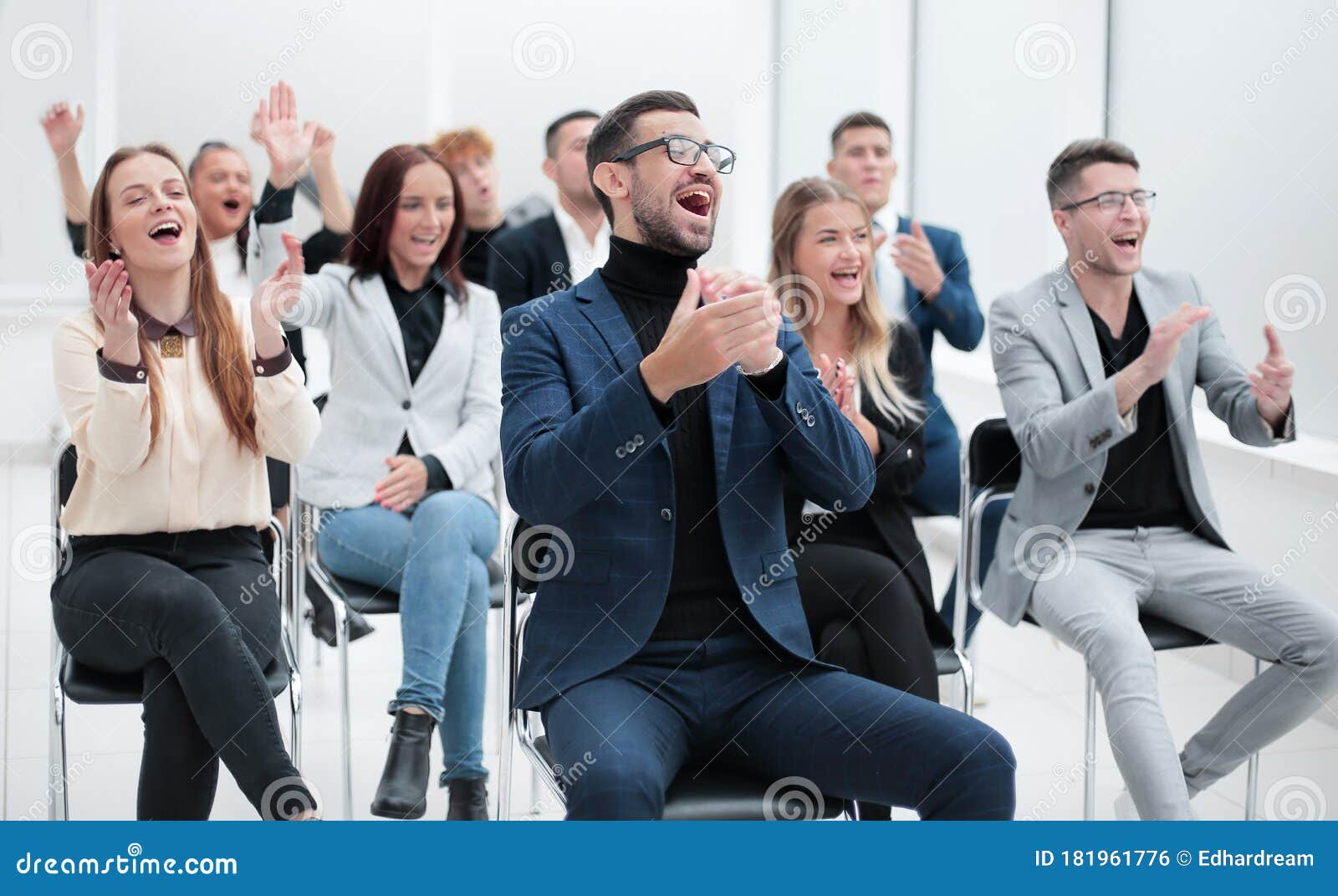 Group of Happy Young People Applauding during the Seminar Stock Photo ...
