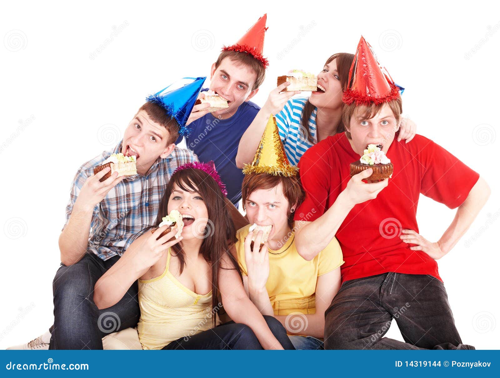 Group of Happy Young People with Cake. Stock Photo - Image of dessert ...
