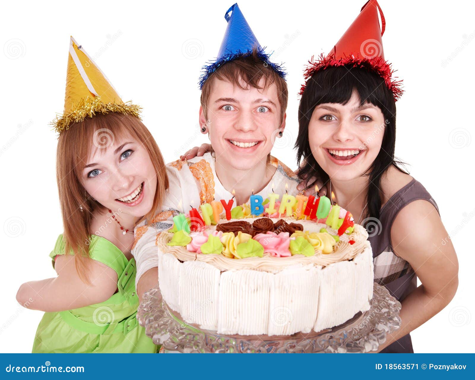 Group of Happy Young People with Cake. Stock Image - Image of laughing ...