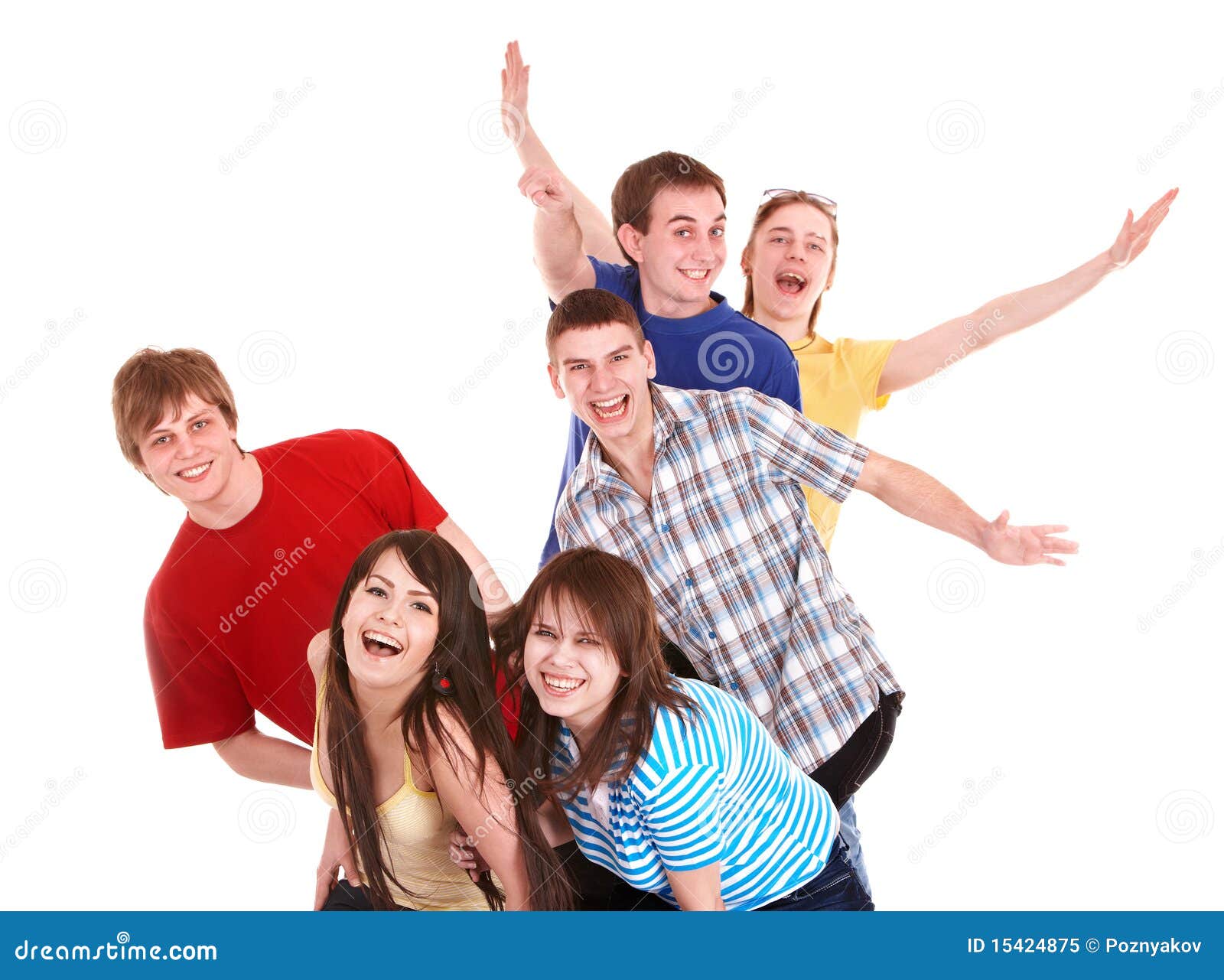 Group of Happy Young People with Hand Up. Stock Image - Image of ...