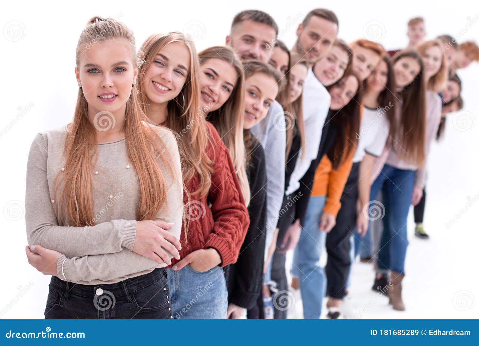 Group of Happy Young People Standing in Line Stock Image - Image of ...