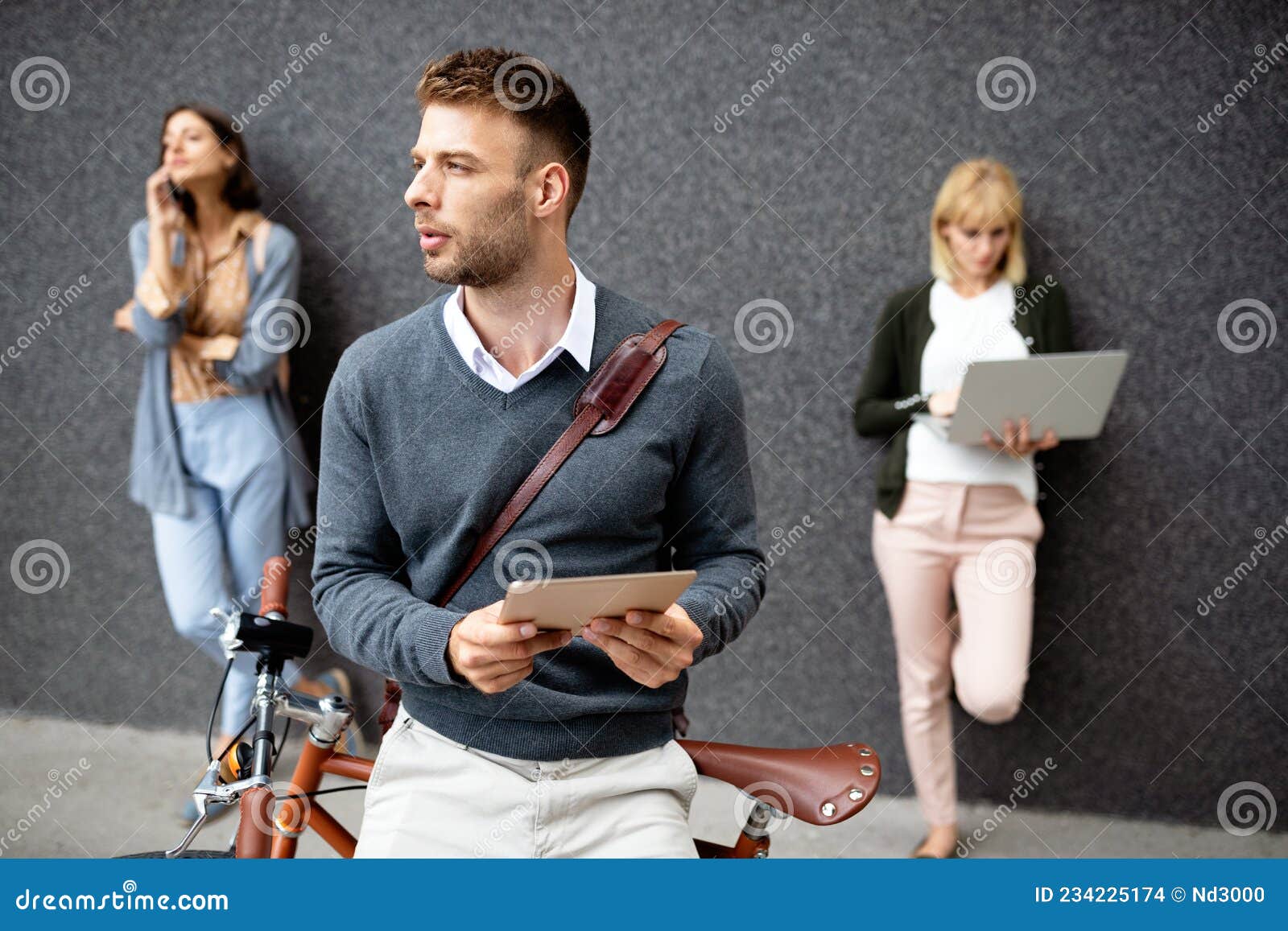 Group of Business People Using Electronic Devices Outdoor Stock Photo ...