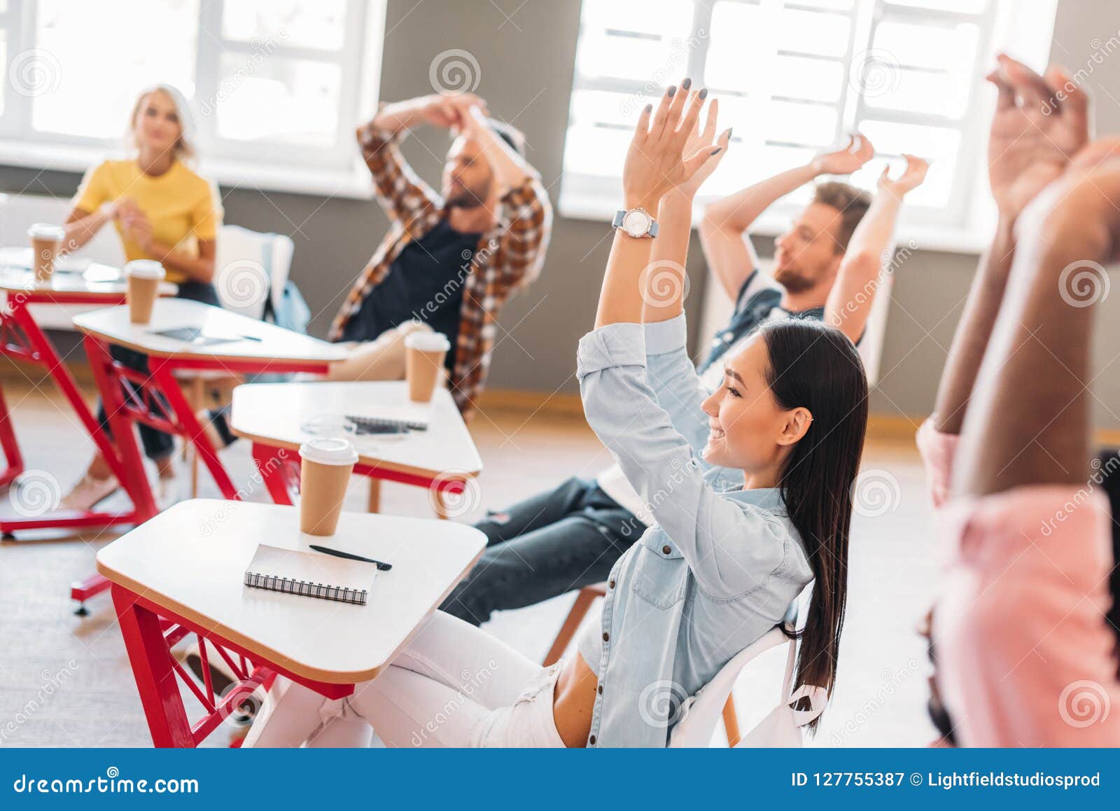 Group of Happy Young Students Clapping Stock Image - Image of classroom ...