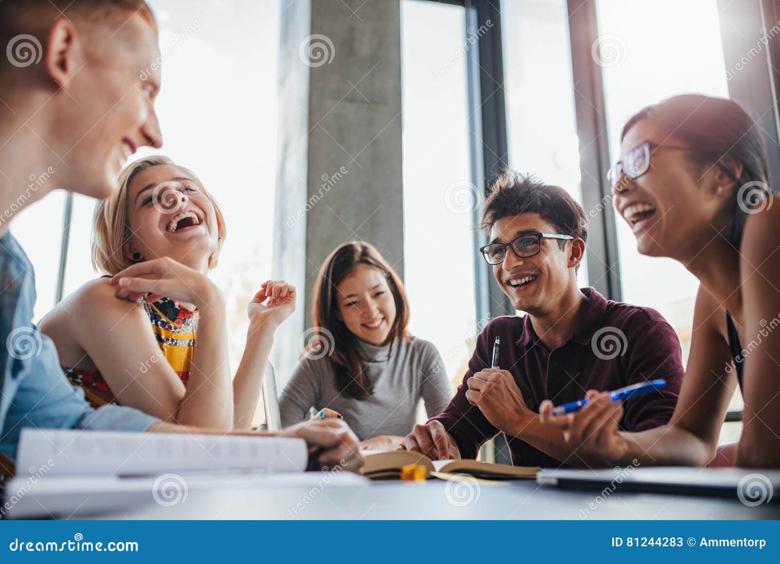 Group of Happy Young Students in Library Stock Image - Image of asian ...