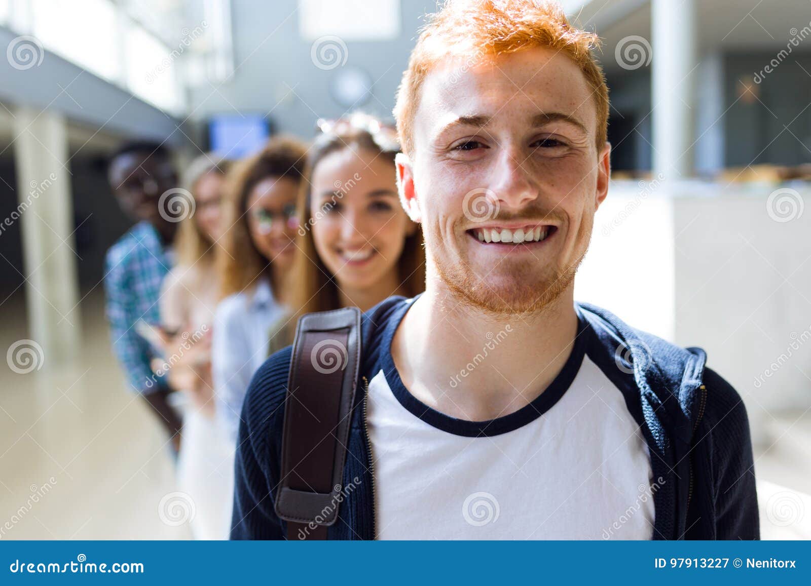 Group of Happy Young Students Looking at Camera in a University. Stock ...