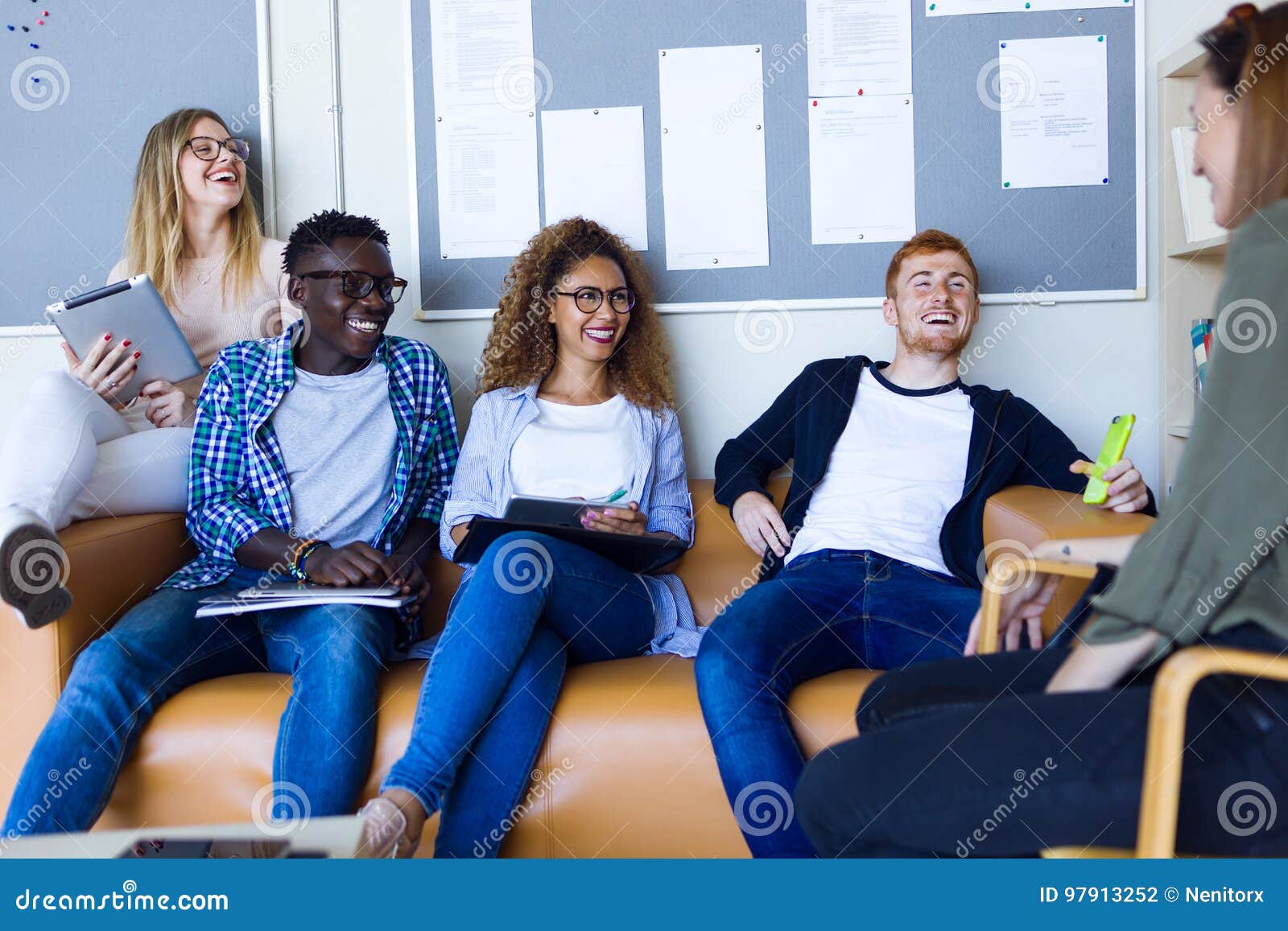 Group of Happy Young Students Speaking in a University. Stock Photo ...