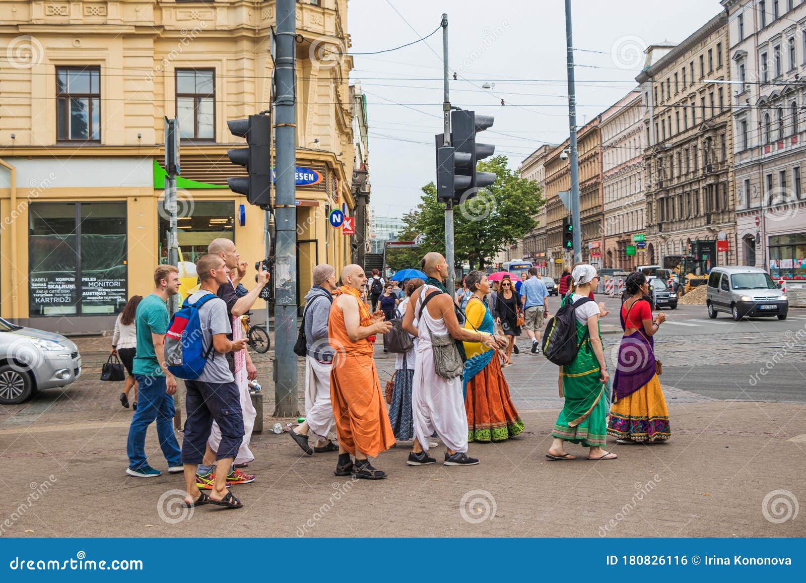 Group of the Hare Krishna People Walking and Singing in the Streets of ...