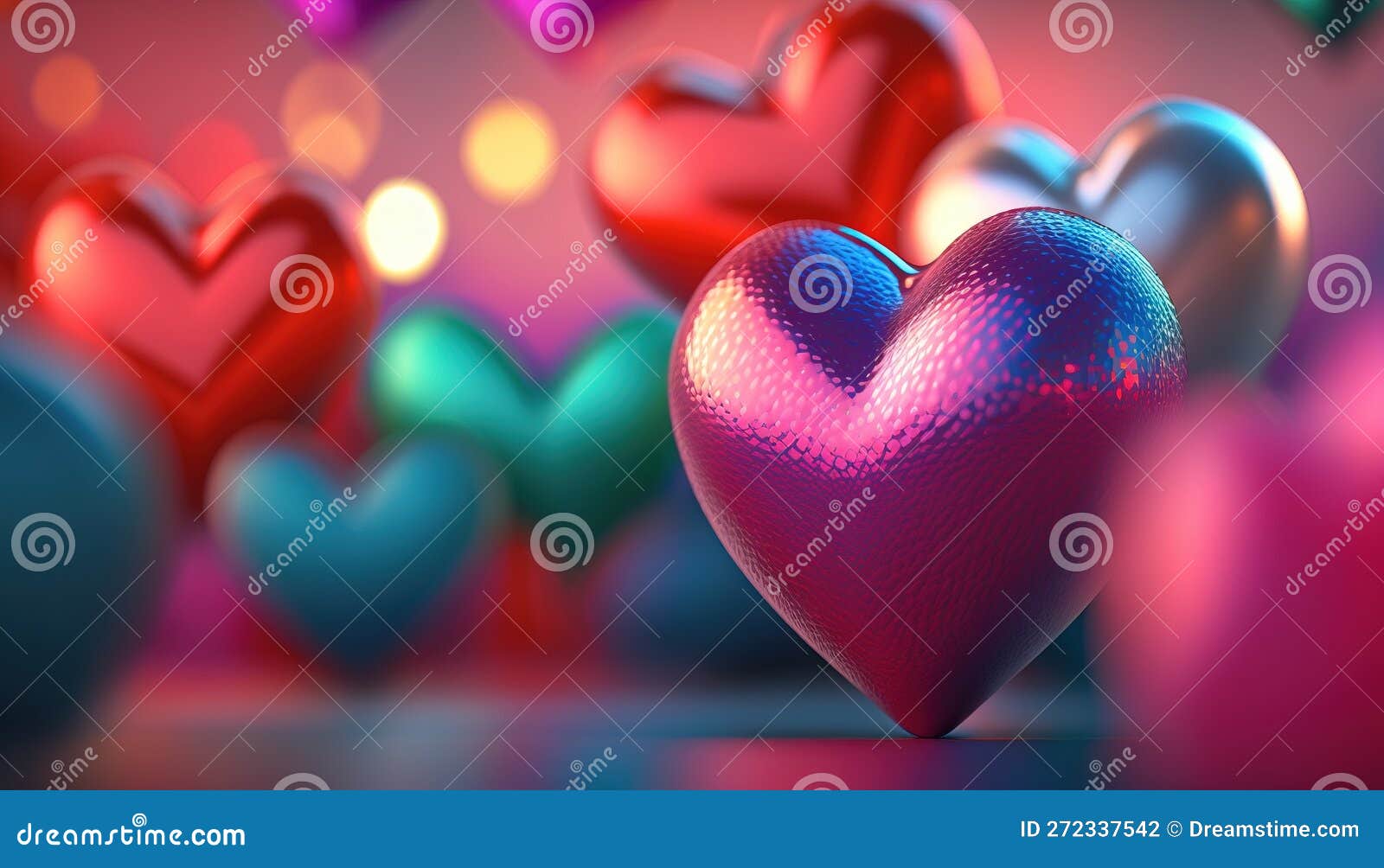 A Group of Heart Shaped Objects in a Room with Lights Stock ...