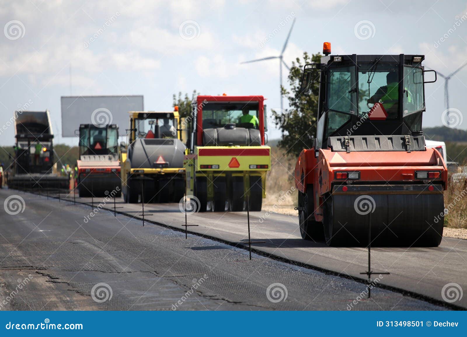 Group of Heavy Vibration Roller Compactors. Asphalting. Road ...