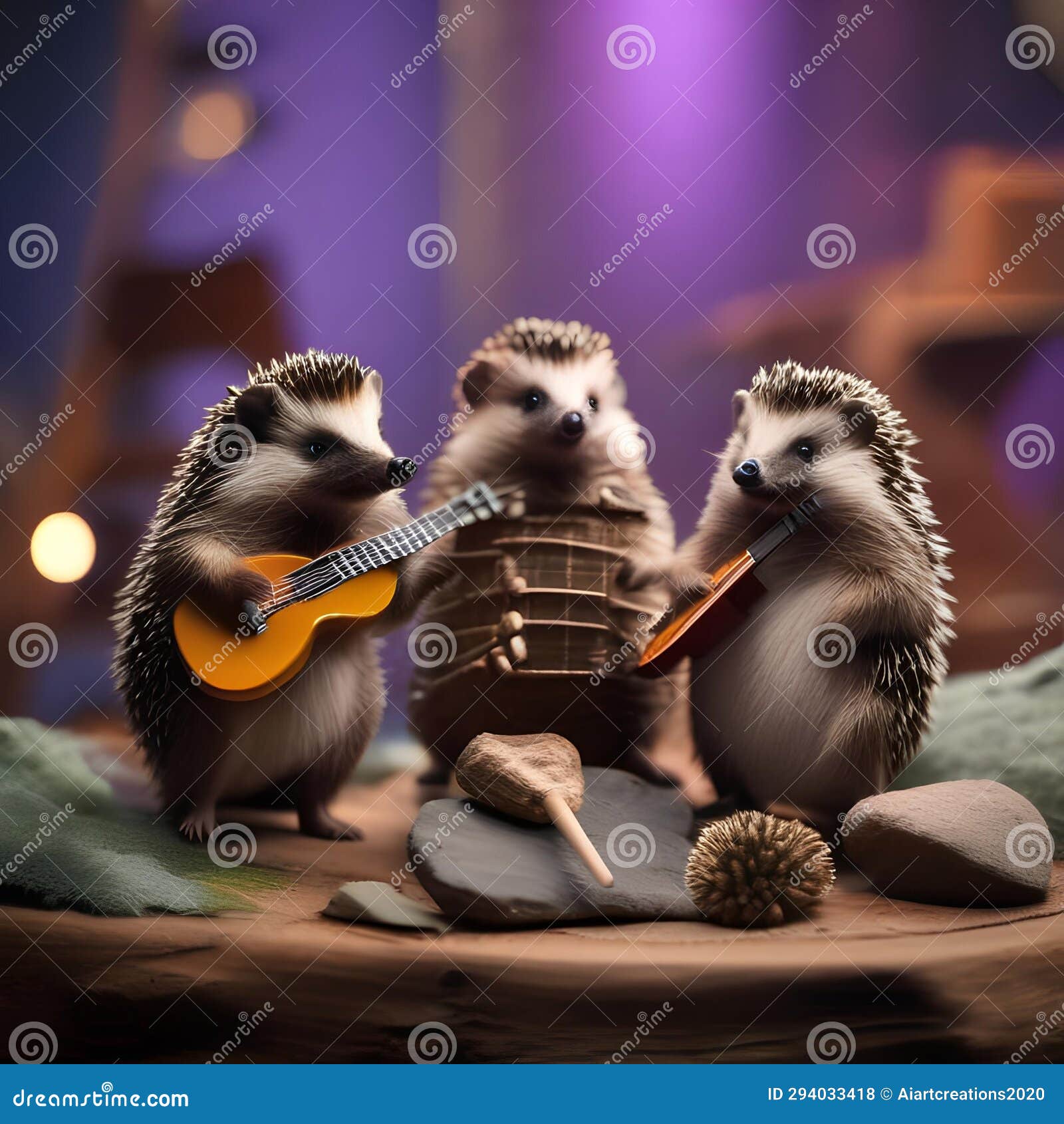 A Group of Hedgehogs Forming a Rock Band with Tiny Instruments, Playing ...