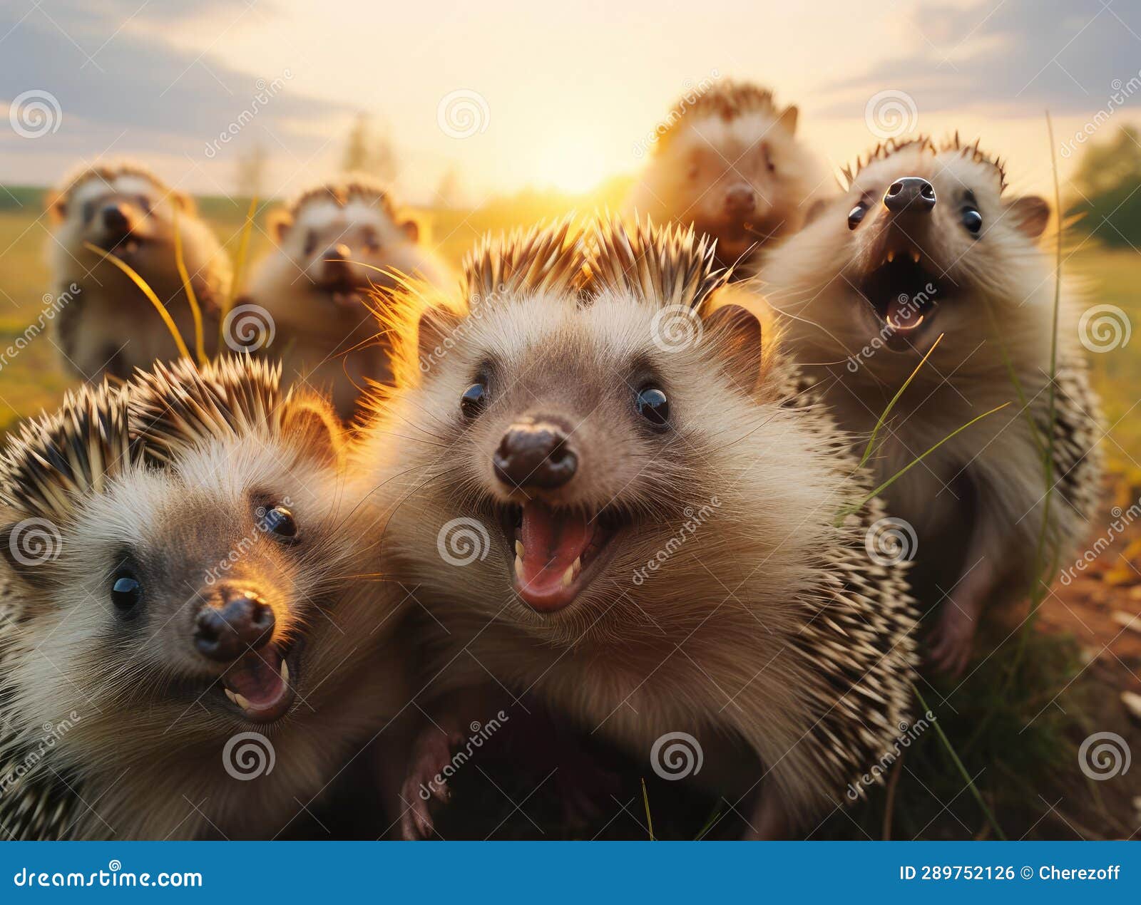 A group of hedgehogs stock illustration. Illustration of wild - 289752126