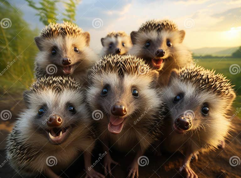 A group of hedgehogs stock illustration. Illustration of collection ...