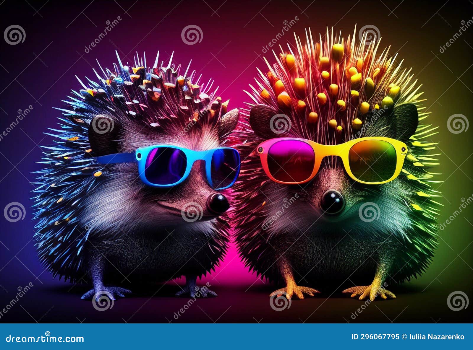 Hedgehogs with Glasses in Neon Colors. AI Generated Stock Image - Image ...