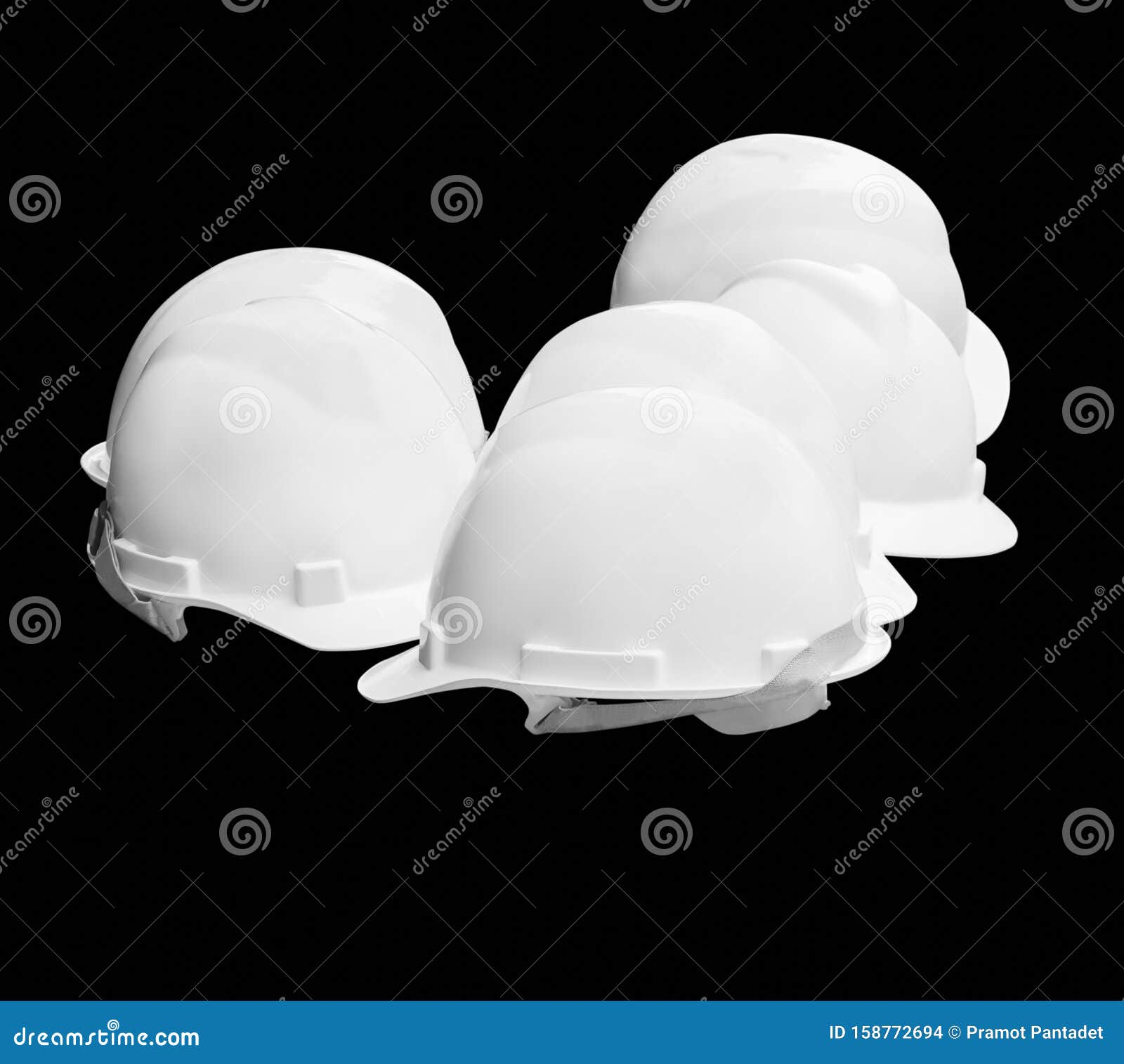 Group Helmet Five in Construction on Black Background Stock Photo ...