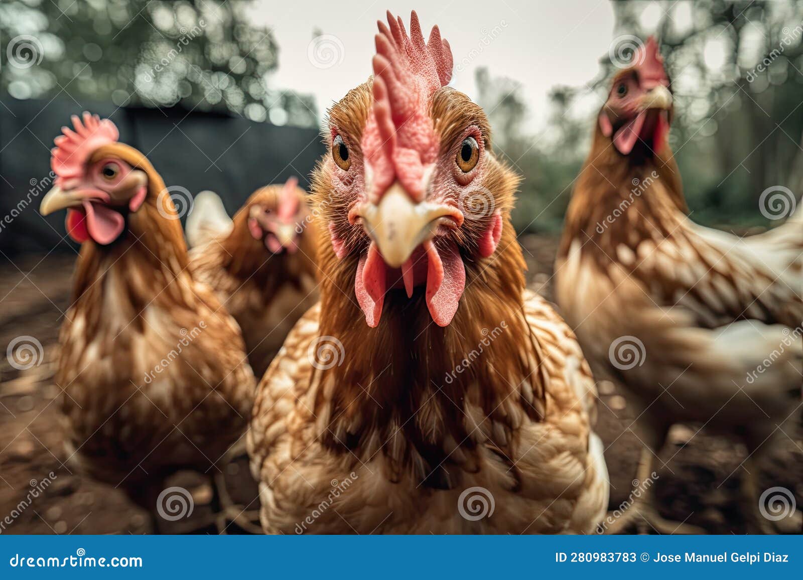 A Group of Hens and Roosters Looks at the Camera. Generative AI Stock ...