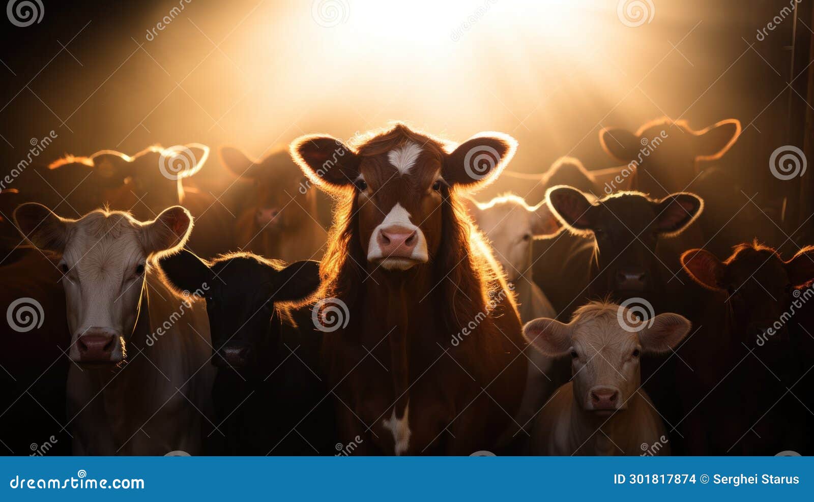 A Group of a Herd of Cows Standing in the Sun, AI Stock Photo - Image ...