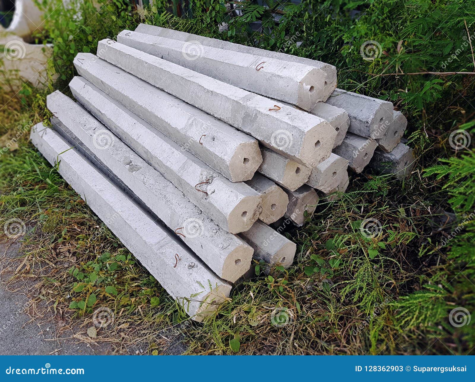 Group of Hexagonal Foundation Piles for Construction Work Stock Image ...