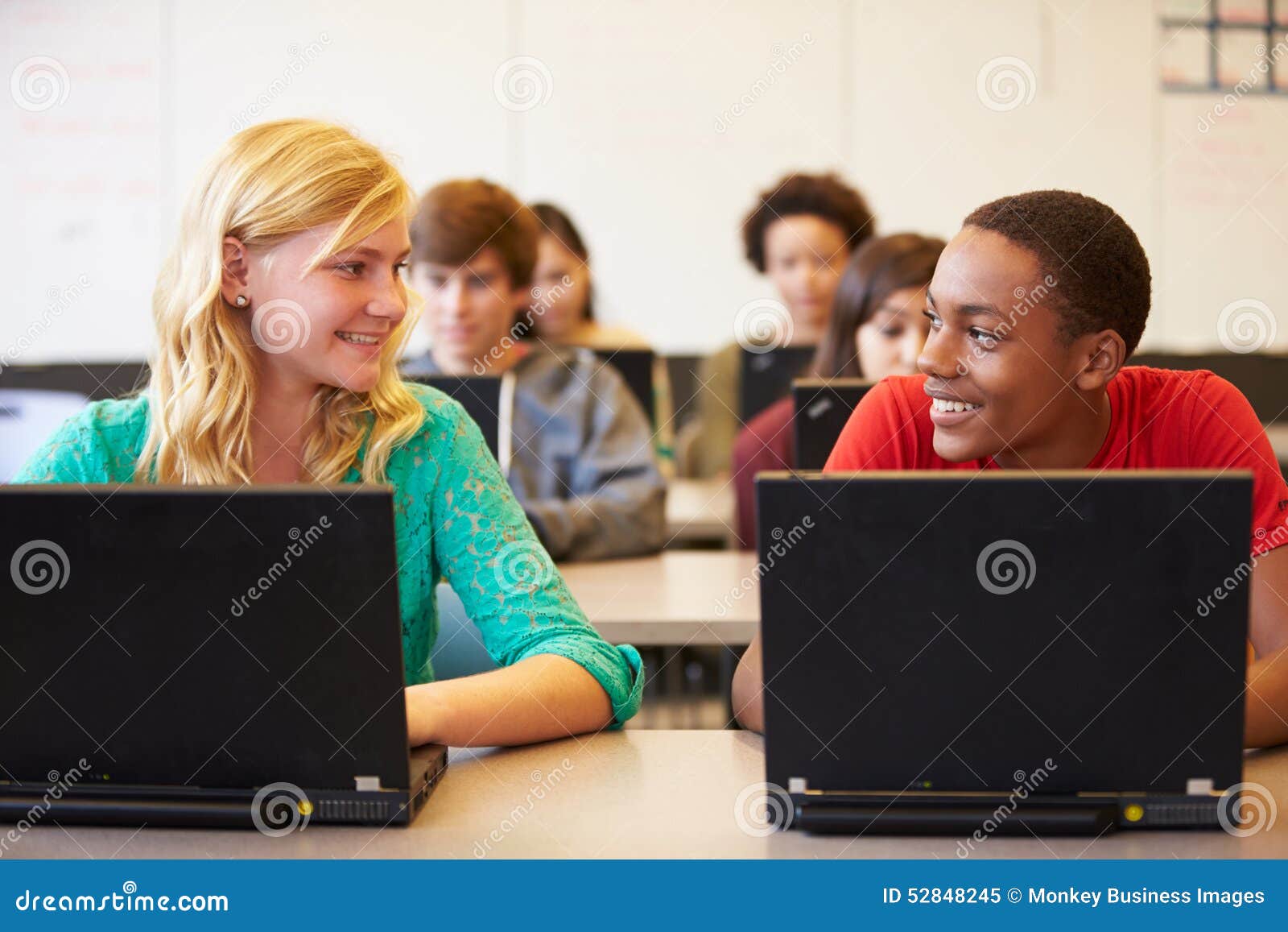 Group of High School Students in Class Using Laptops Stock Image ...