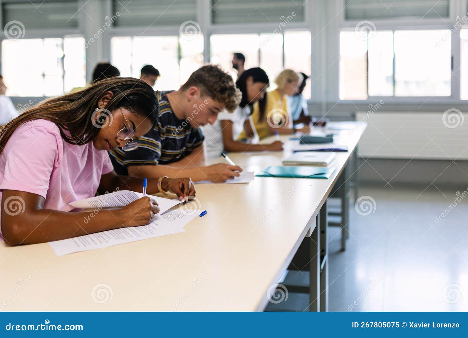 Group of High School Students Doing an Exam in Classroom Stock Image ...