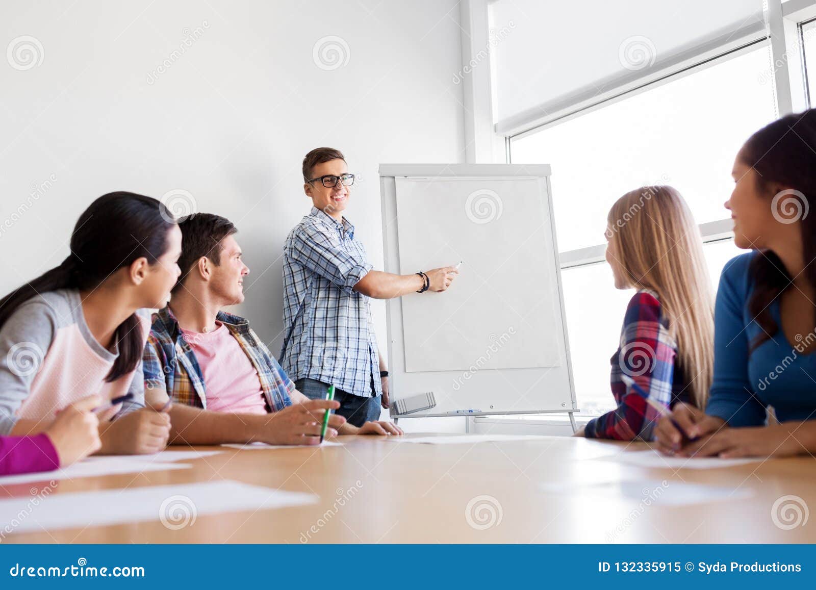 Group of High School Students with Flip Chart Stock Image - Image of ...
