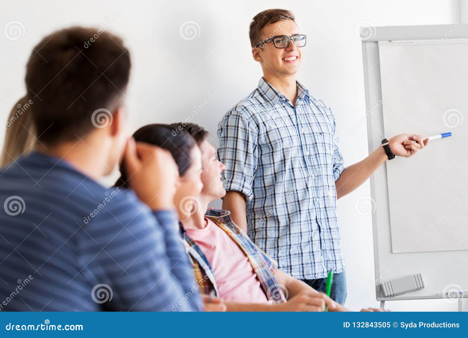 Group of High School Students with Flip Chart Stock Image - Image of ...
