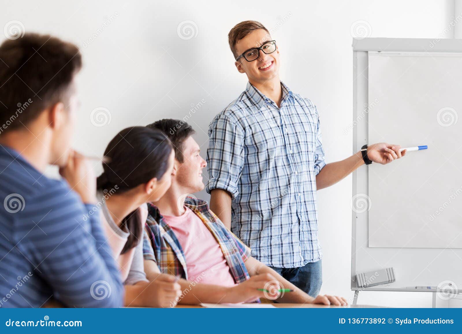 Group of High School Students with Flip Chart Stock Photo - Image of ...