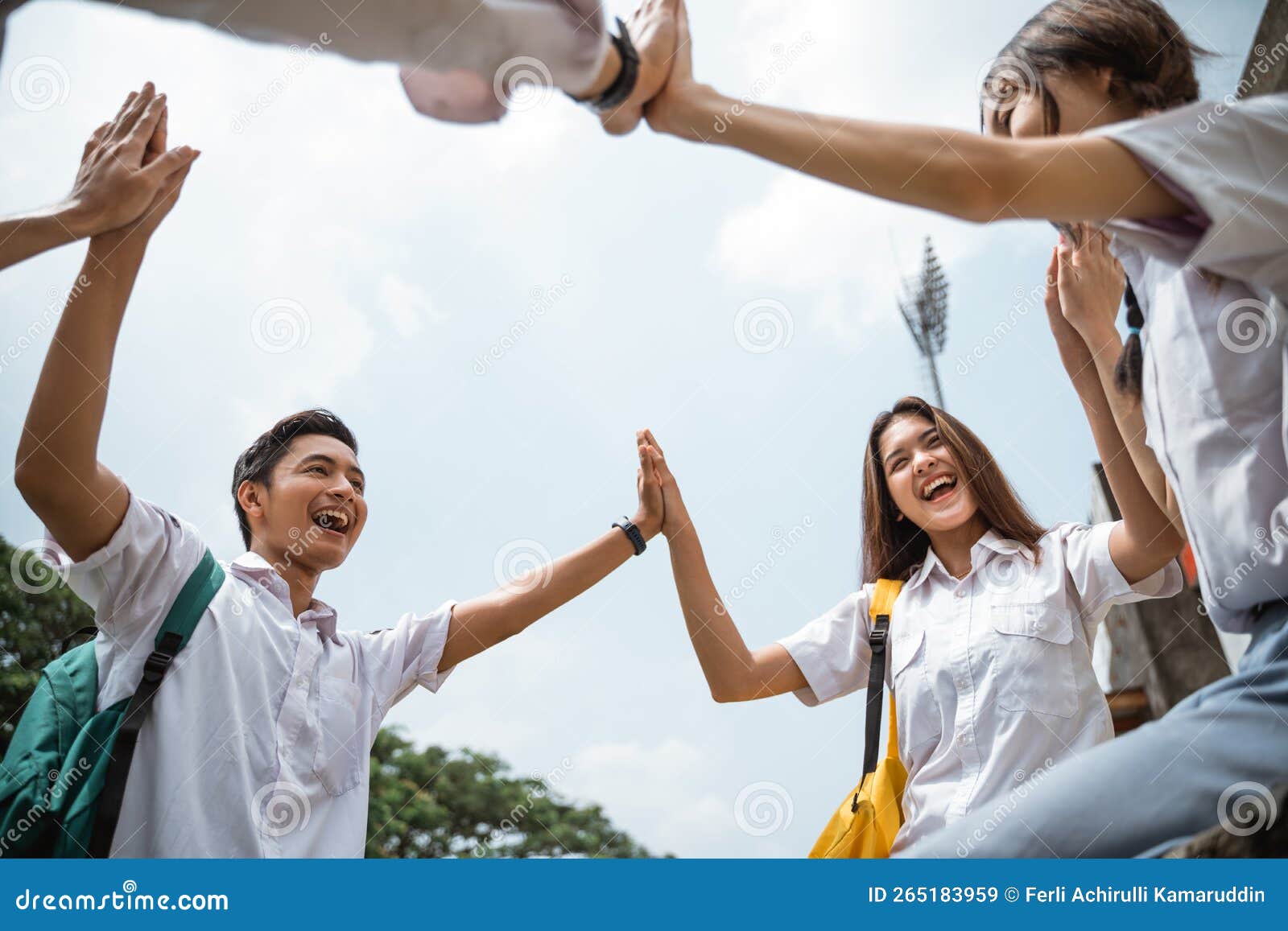 Group of High School Students Forming Circle Symbol of Unity Stock ...