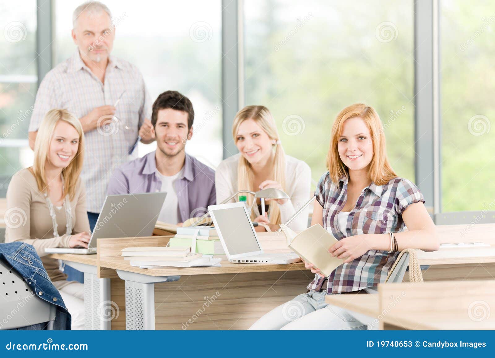 Group of High-school Students with Professor Stock Image - Image of ...