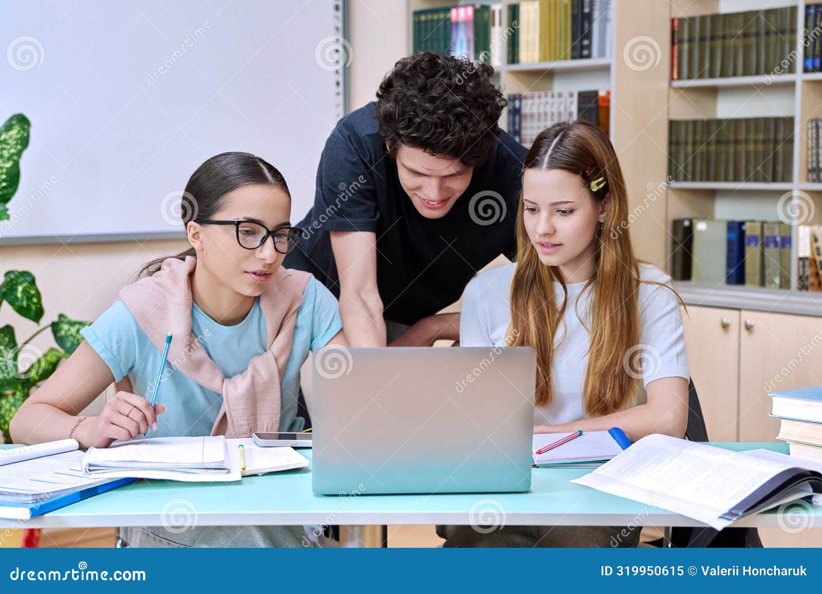 Group of High School Students are Studying in Library Class Stock Image ...