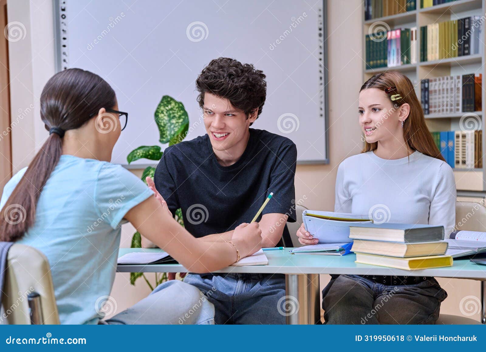 Group of High School Students are Studying in Library Class Stock Photo ...