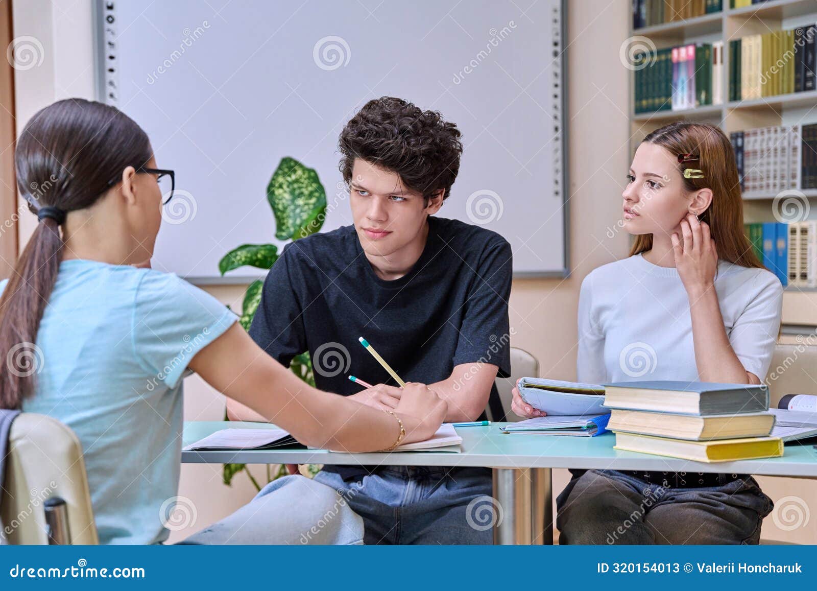 Group of High School Students are Studying in Library Class Stock Image ...