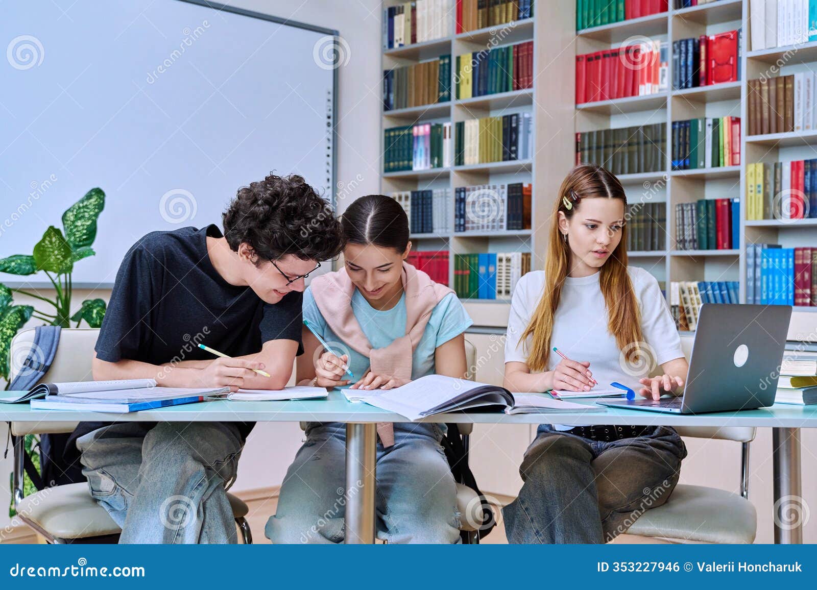 Group of High School Students Studying in Library Classroom Stock Photo ...