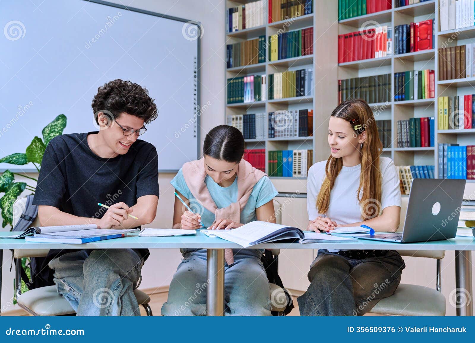 Group of High School Students Studying in Library Classroom Stock Photo ...