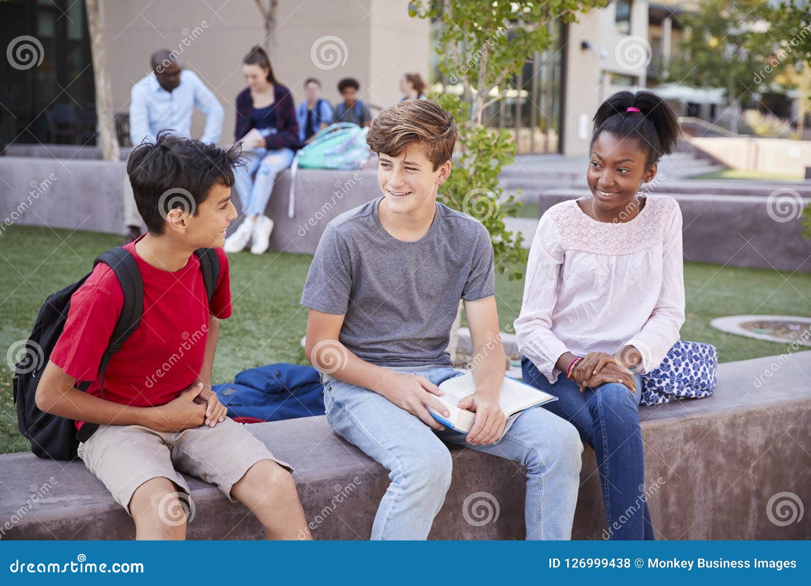 Group of High School Students Studying Outdoors during Recess Stock ...