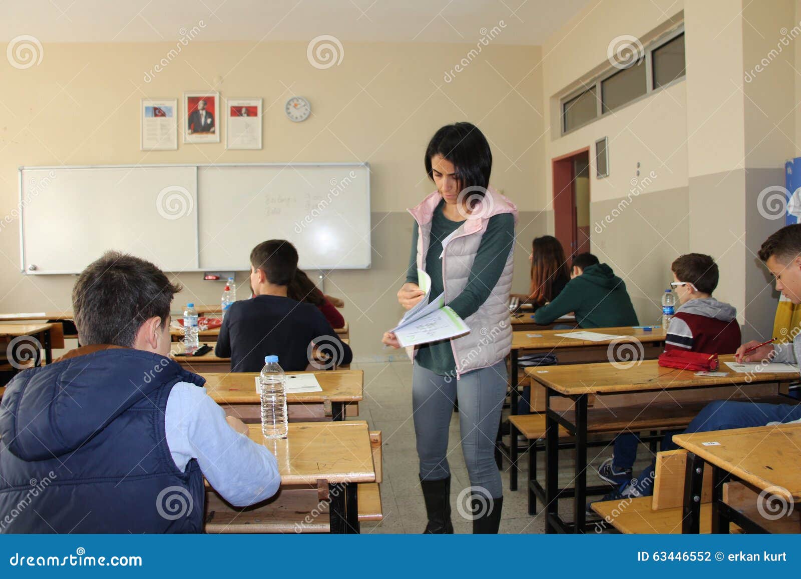 Group of High School Students Taking a Test in Classroom. Editorial ...