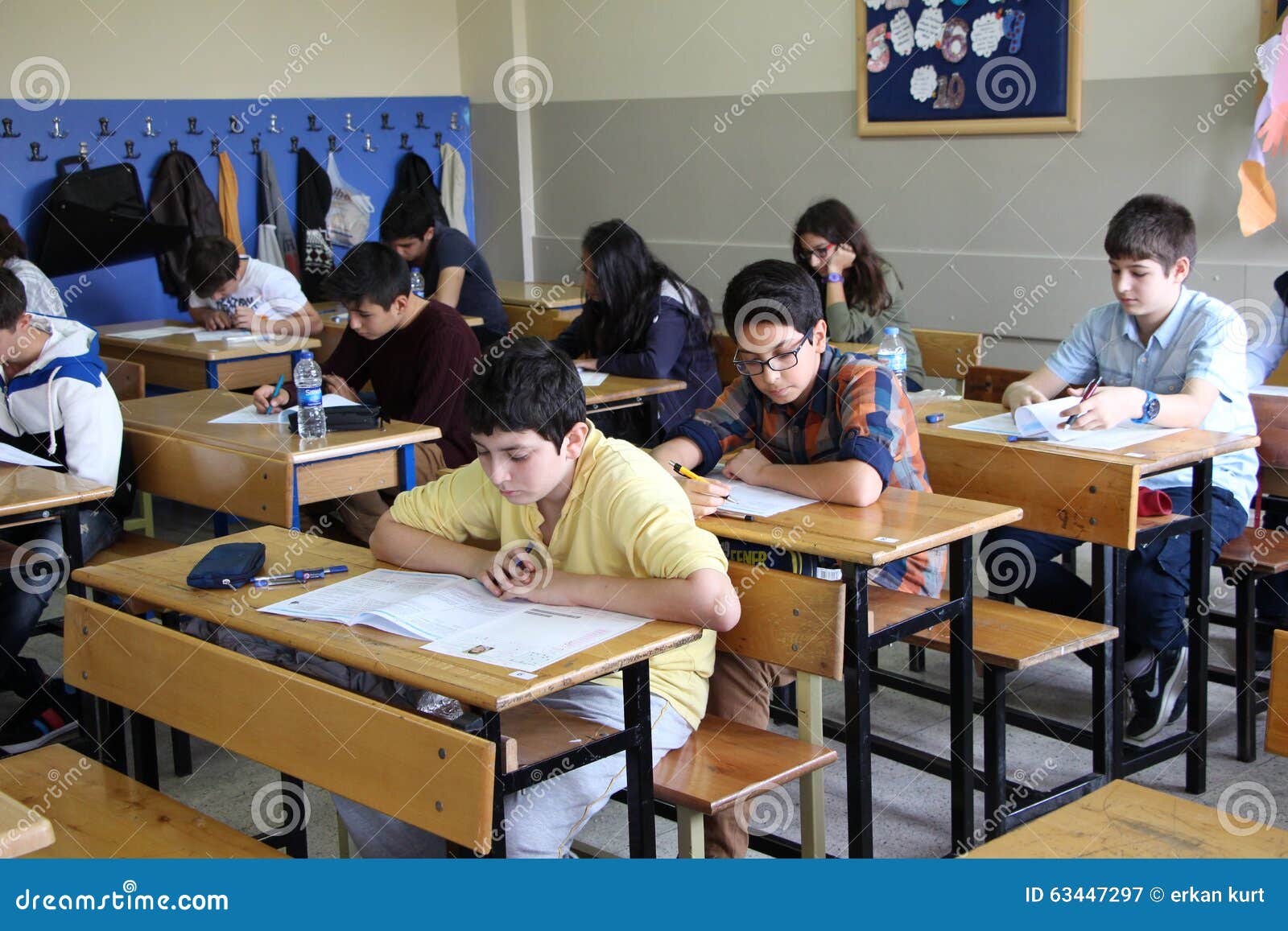 Group of High School Students Taking a Test in Classroom. Editorial ...